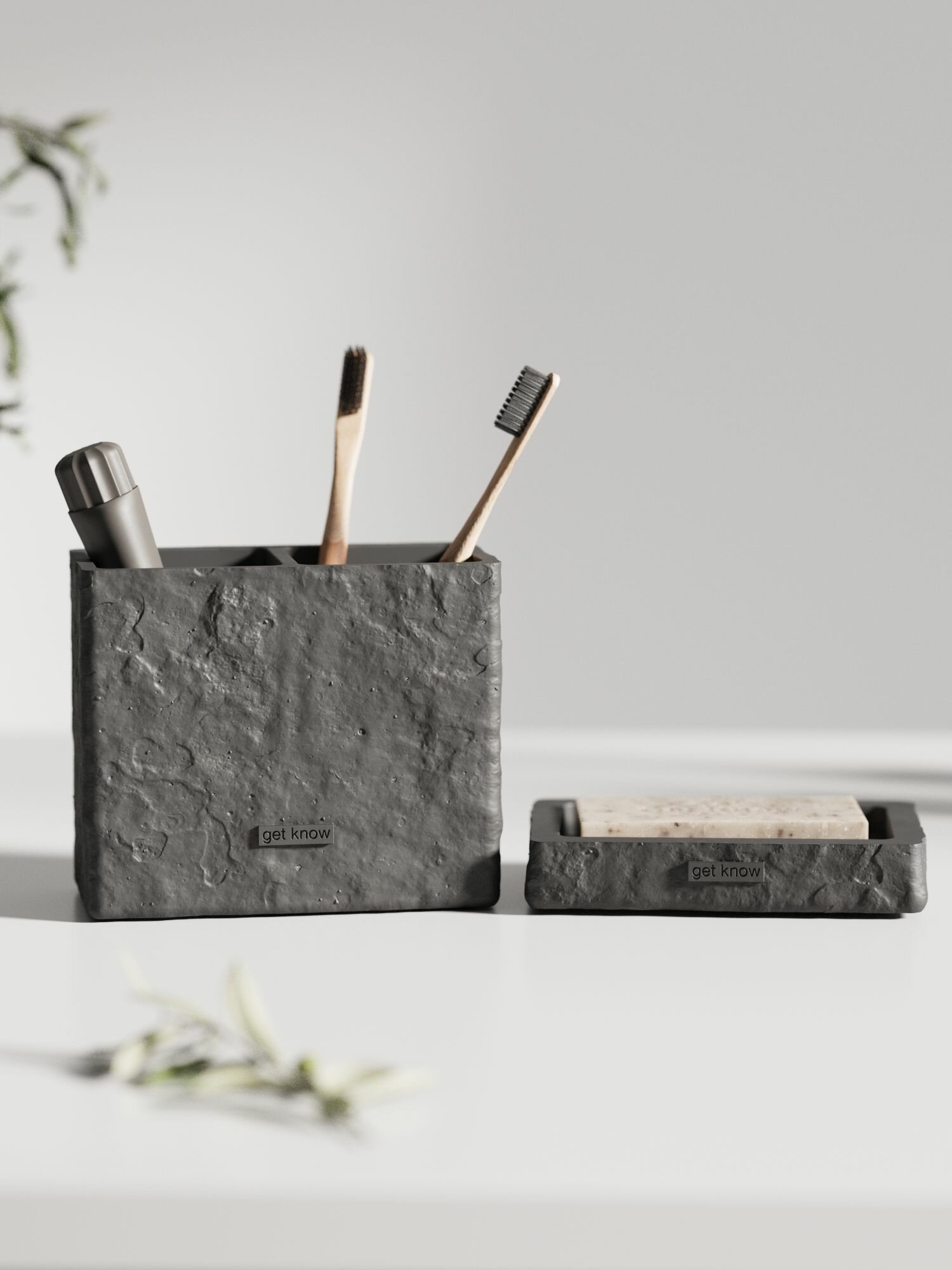 Набор для аксессуаров ванной комнаты из бетона Стоун-4 черный