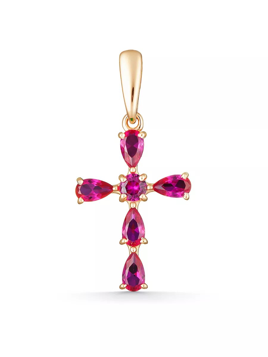 Крестик, красное золото, 585 проба, рубин, бриллиант