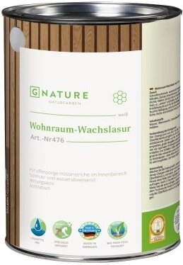 Воск-Лазурь для Внутренних Работ Gnature 476 Wohnraum-Wachslasur 0.375л 5002 Перламутровый Белый Быстросохнущая для Стен и Потолков / Джинатур 476