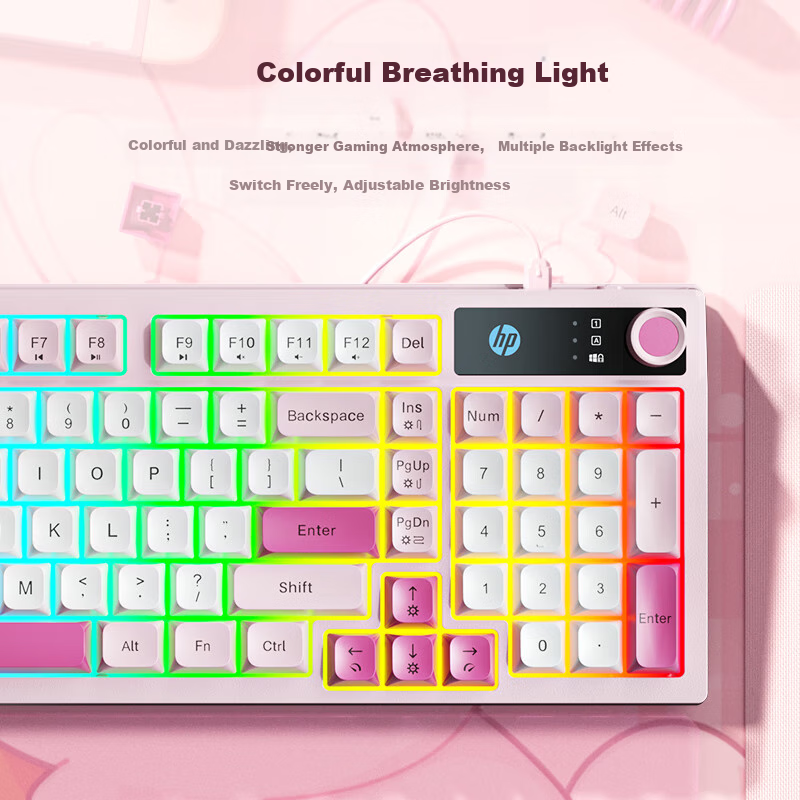 HP K500F Mechanical Feel Wired Keyboard with Silent Multi-function Knob for Office Gaming Desktop Laptop Universal Black 98 Keys