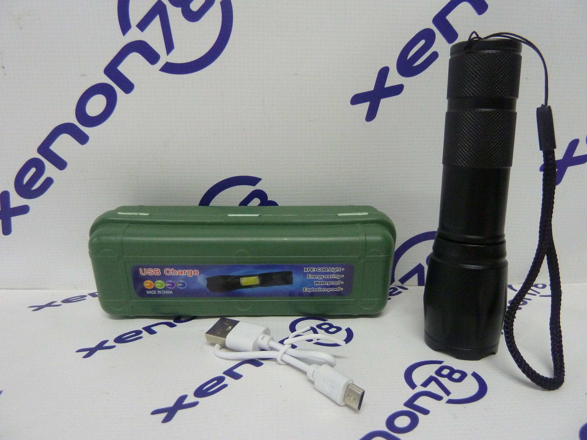 Светодиодный, карманный фонарик X-3 3 in 1 (белый / желтый (теплый) / оранжевый свет) встроенный аккумулятор 18650, USB - 1 шт