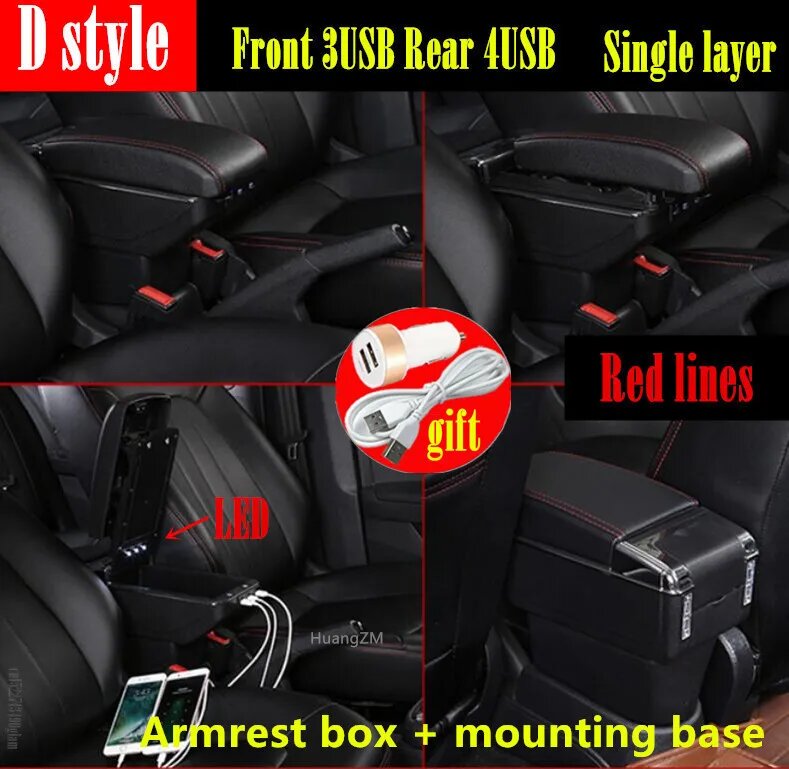 Подлокотник для Mitsubishi Xpander, центральная консоль для Mitsubishi Xpander, контейнер для хранения, интерьер с USB-интерфейсом D1 red line 7USB