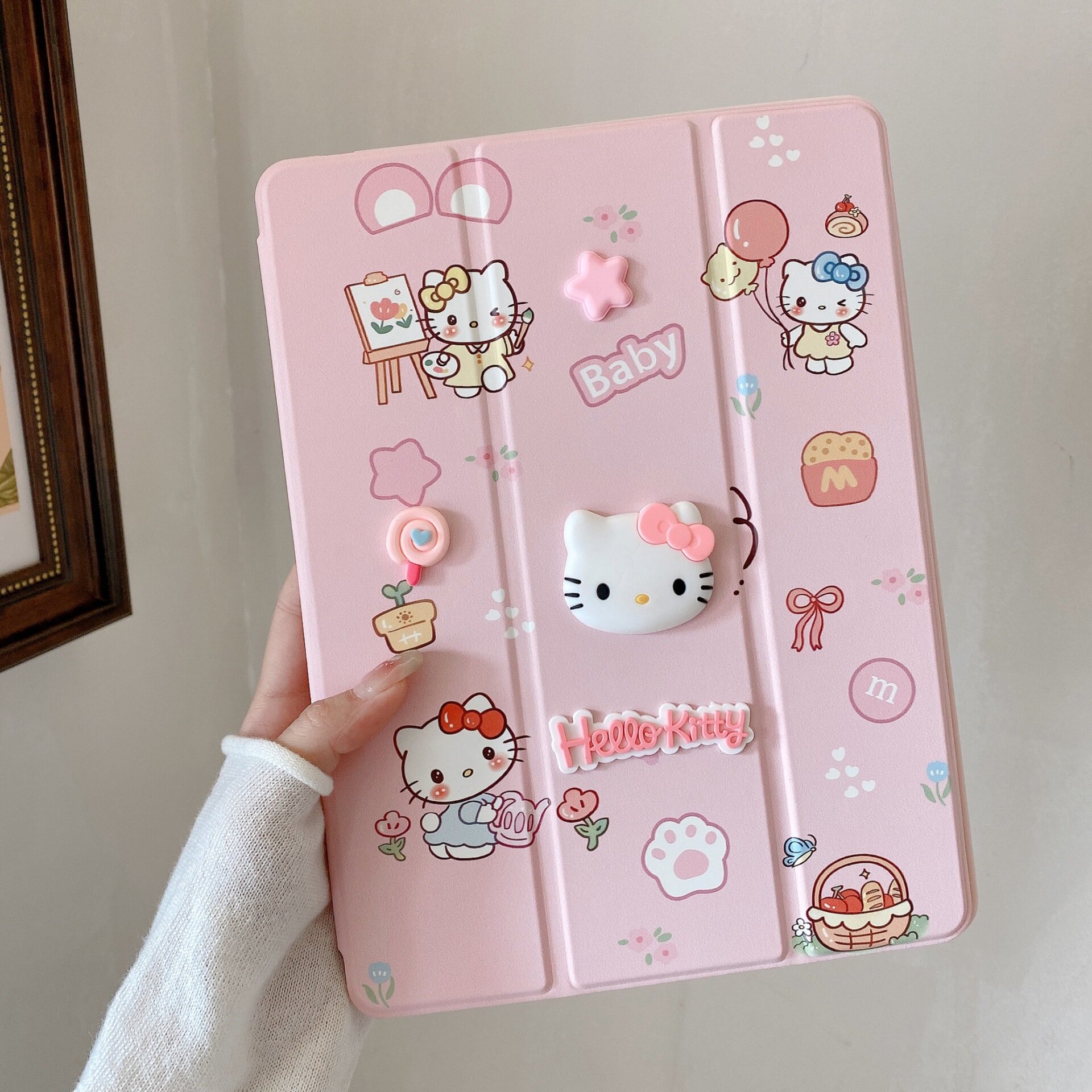 Чехол "Hello Kitty", для iPad, розовый, кожаный, с прорезью для ручки
