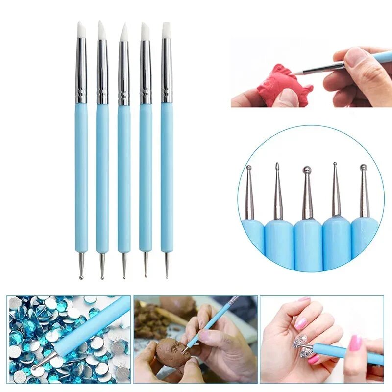 Набор инструментов для лепки из силикона, 5 шт, Blue