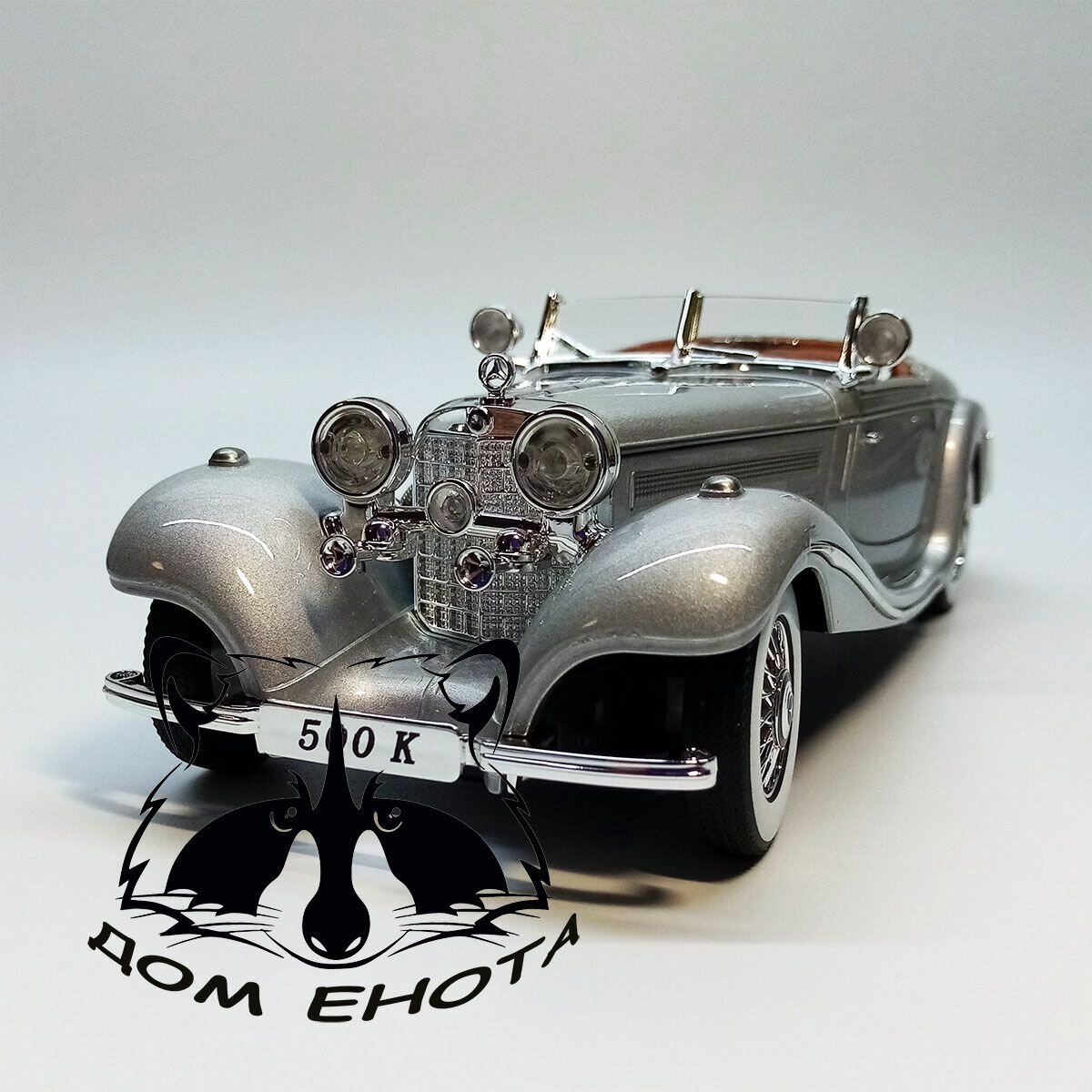 Машинка Мерседес 500К ретро. Металлическая модель автомобиля Mercedes 500K серый. Инерционная игрушка машина 1:24 YZ