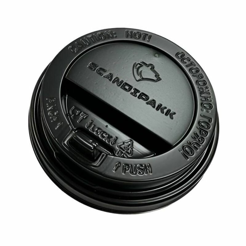 Крышка для стакана Сканди пакк пластиковая с клапаном d 80 мм, черная, 1000 шт
