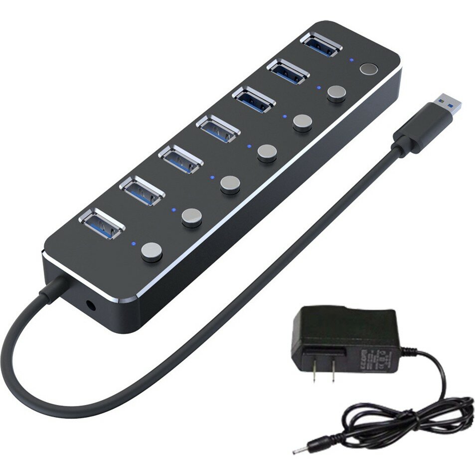 Адаптер питания USB 3.0, 7 портов, алюминиевый сплав, разветвитель, концентратор USB, концентратор USB 3.0, мультиудлинитель, коммутатор, кабель 1,2 м, вилка США B
