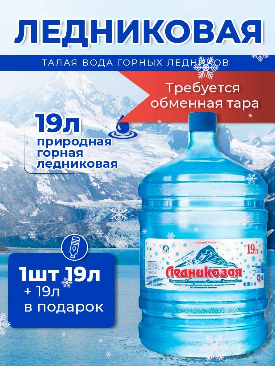 Вода питьевая Ледниковая 19л (бутыль многоразовая 1 шт.)+1