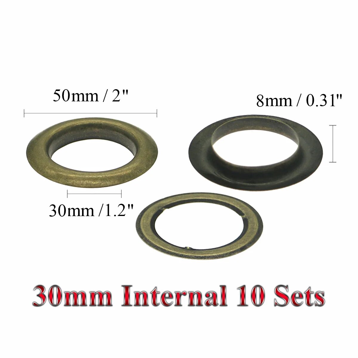 Металлические люверсы из меди 25/30/40 мм 30mm Bronze 10 sets