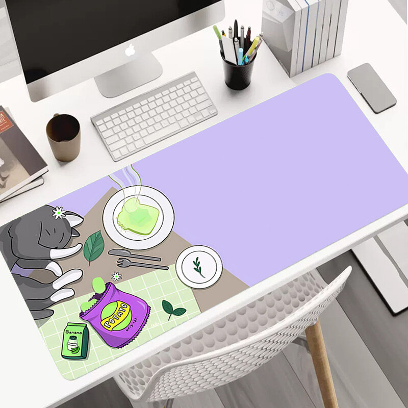 Офисный игровой коврик для мыши Cute Cat desk pad 400x900x3mm, фиолетовый