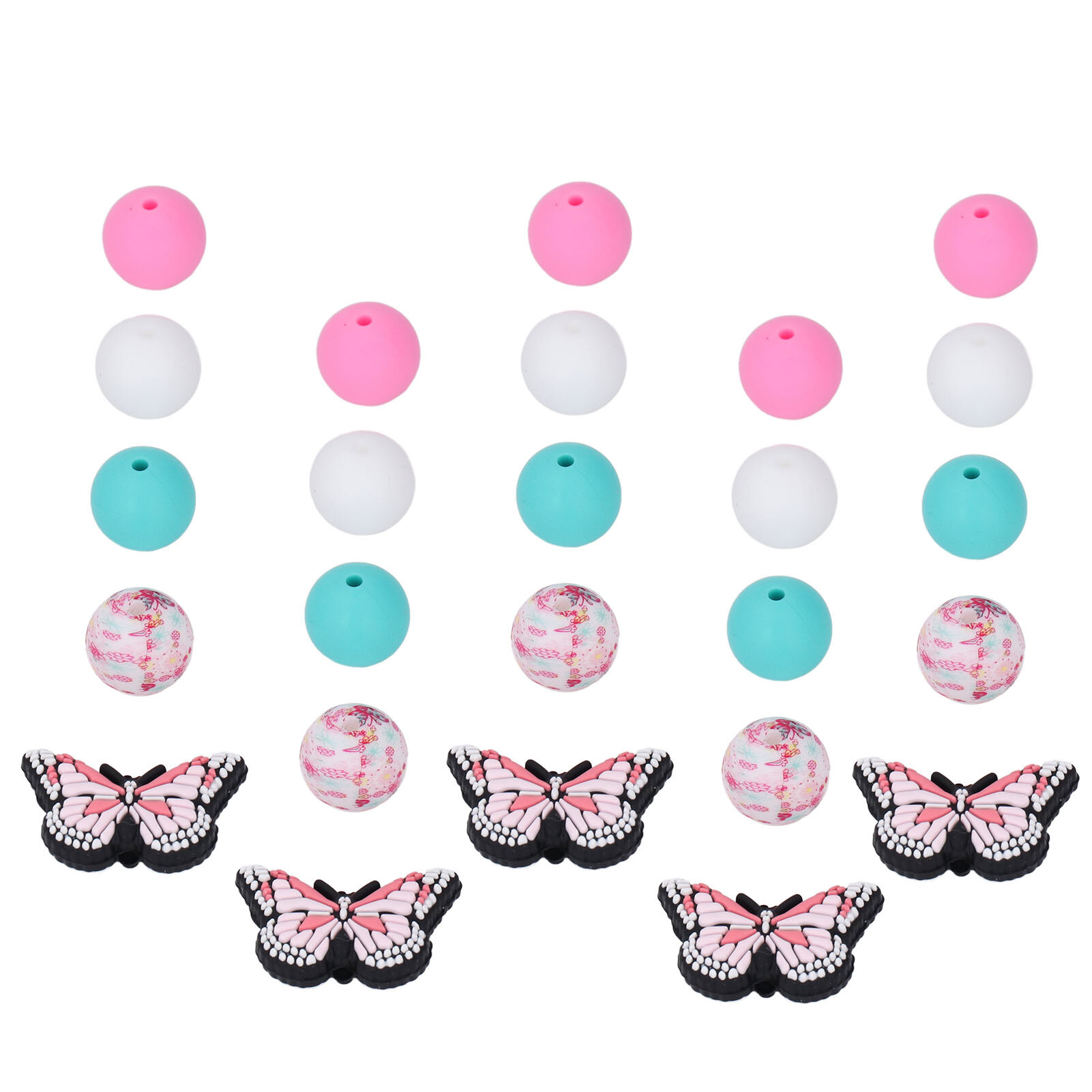 20 шт. круглых бусин, 5 шт. бусин в форме бабочки, набор для самостоятельного изготовления ожерелья, браслета, брелока, поделок