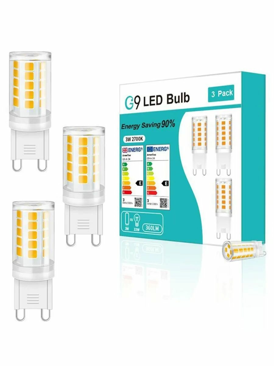 Светодиодная лампа капсульная 3Вт 360LM, 2700К Дневной свет, напряжение 175-250В, цоколь G9 , форма кукуруза, LED 3 шт.