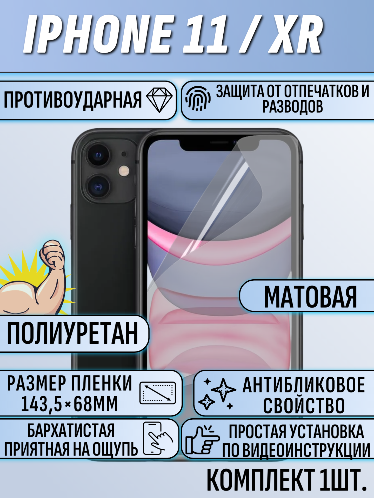 Гидрогелевая пленка iPhone 11 / XR защитная матовая под чехол 1 шт