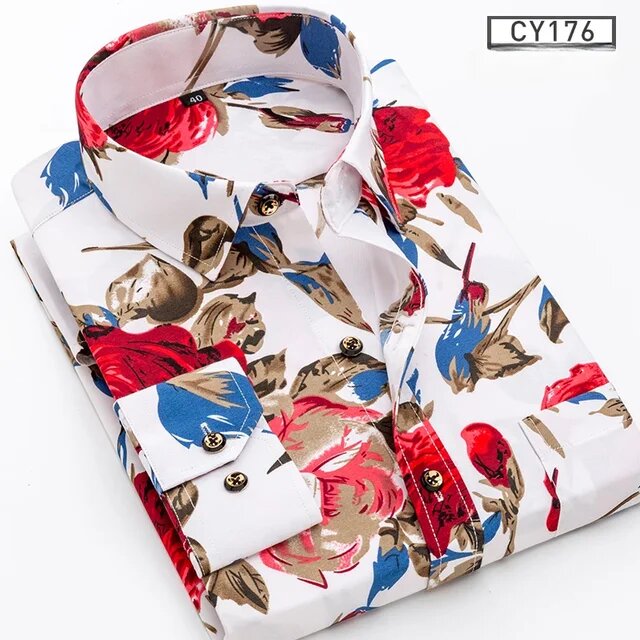 Модные корейские рубашки с длинными рукавами для мужчин, облегающие повседневные однотонные рубашки с принтом, гавайские топы, тенденции, элегантная уличная одежда