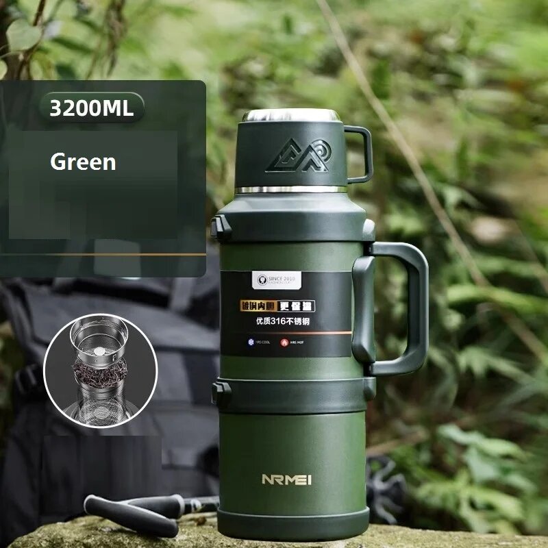 Термос EWAYS из нержавеющей стали 1700/2500 мл черный/армейский зеленый Темно-зеленый, Green 3200ML