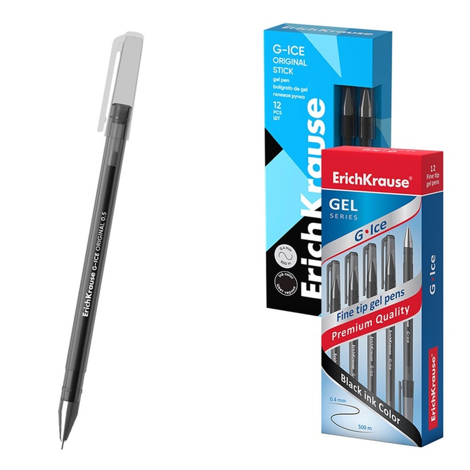Ручка гелевая ErichKrause G-Ice, узел 0.5 мм, чернила чёрные, длина линии письма 500 метров