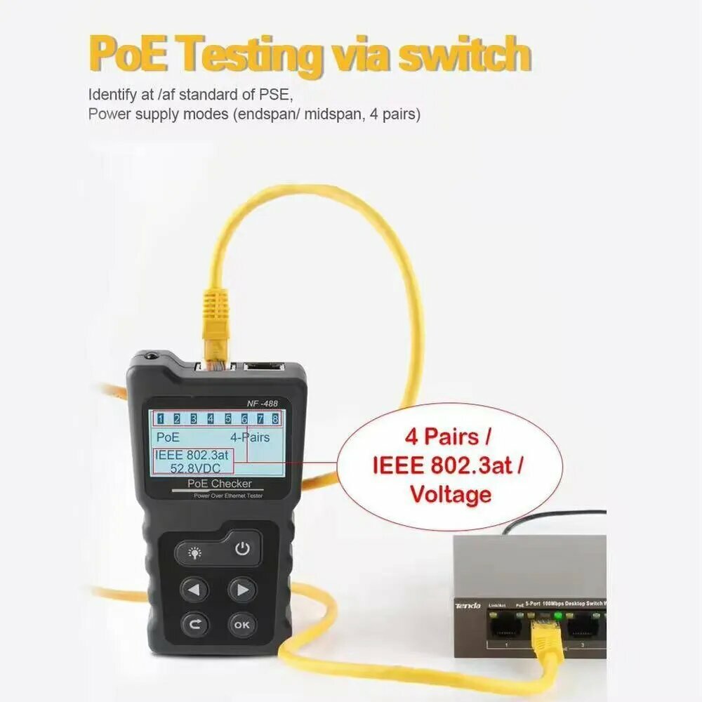 Сетевой кабельный PoE тестер Noyafa NF-488