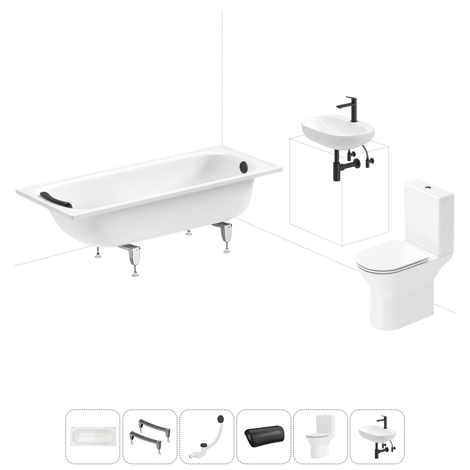 Стальная ванна 170х70 Sanitana BLB Europa 20220667R в наборе 6 в 1: металлическая ванна 170 х 70 см, ножки, слив-перелив, подголовник, унитаз, раковина с комплектом для подключения