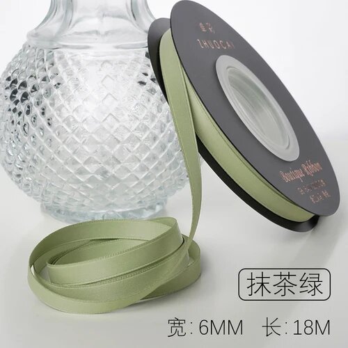 Лента атласная 18 м, 6 мм, цвет Matcha green