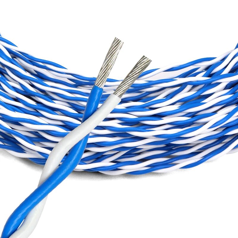 Высокотемпературный провод AFS200, витая пара, луженая медь, FEP, красный/черный/синий/желтый 26AWG (0.12mm2), Blue White, 1 meter