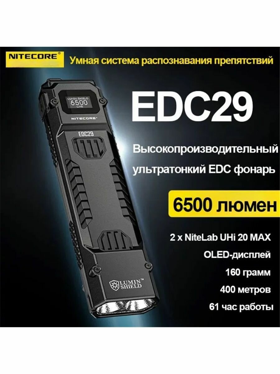EDC-фонарик NITECROE EDC29,6500 люмен, ультратонкий