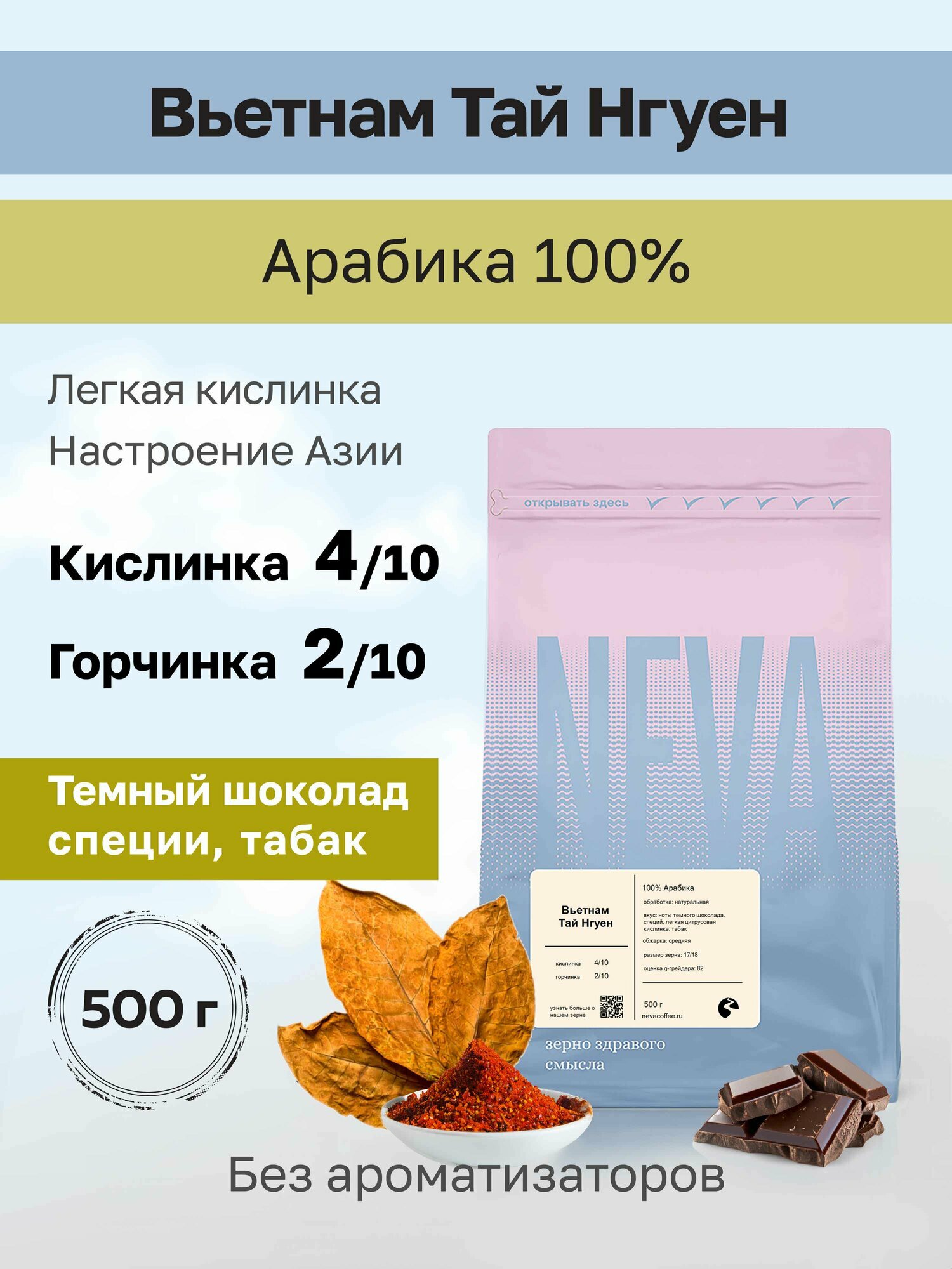 Кофе в зернах Вьетнам Тай Нгуен, 100% Арабика 500г, свежеобжаренный, Neva Coffee Roasters (Нева Кофе)