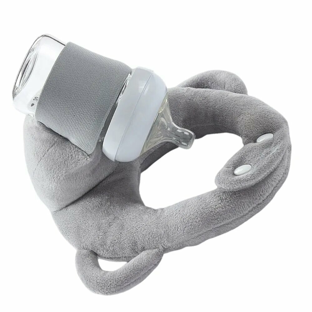 Подушка для грудного вскармливания, с держателем бутылочки, серая