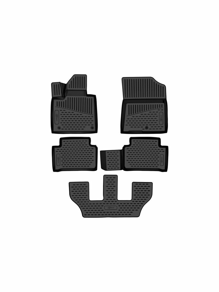Коврики 3D в салон для KIA Sorento (IV) 2020-, внедорожник, 7 мест, 5шт. (ПУ, повышенная износостойкость) / Киа Соренто