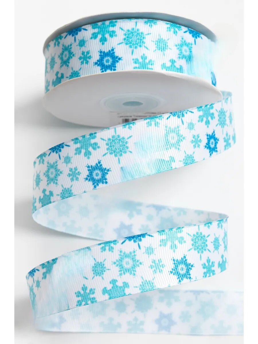 Лента репсовая с рисунком "Снежинки" 2,5см (9 метров)