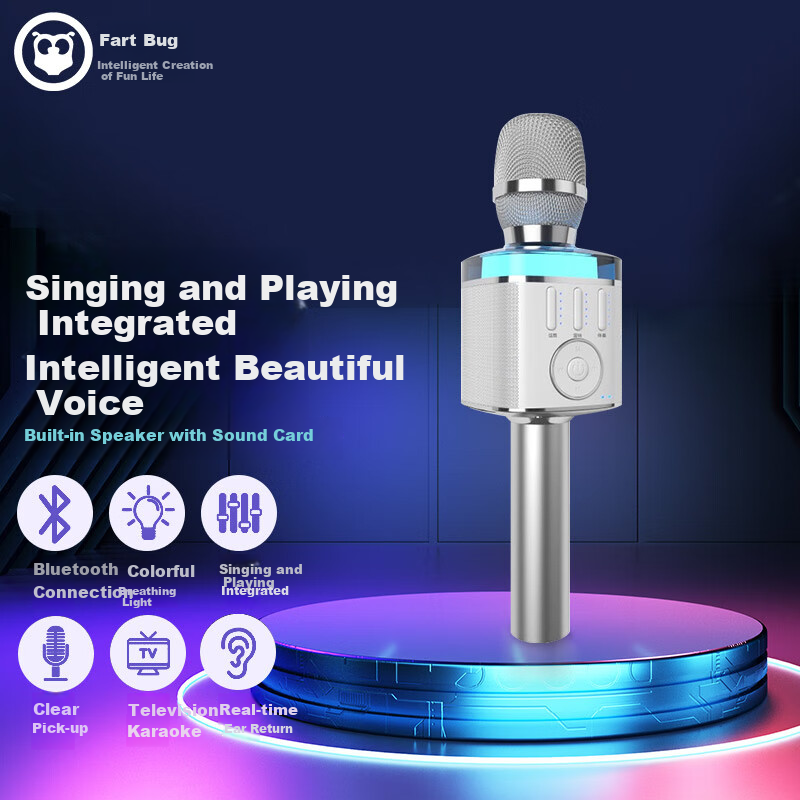 Hifier X9 Starlight Silver Wireless Bluetooth Microphone Speaker Integrated Mobile Phone Microphone Indoor and Outdoor Network Karaoke Singing Hosting Speech Online Course Teaching Microphone