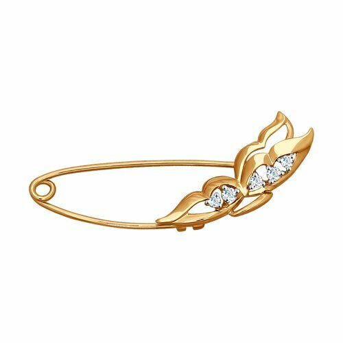 Брошь, золото, 585 проба, фианит