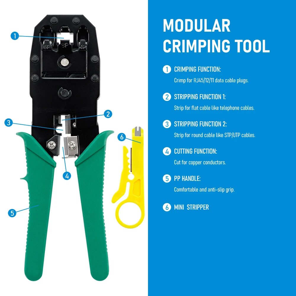 Инструмент для обжима RJ45/UTP 12-в-1, CRIMPER