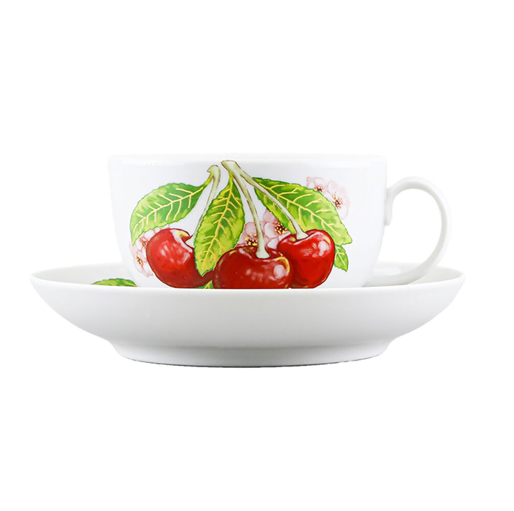 Набор фарфоровых чайных пар Дулево Ф. Янтарь "Вишня" 210 мл, 2шт.