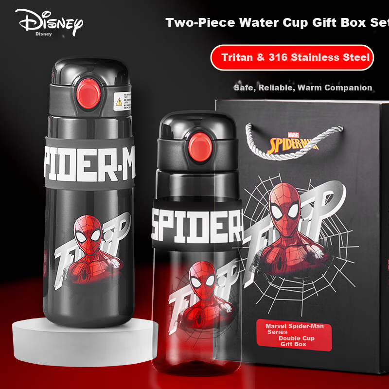 Disney Children's Insulated Water Bottle 316 Stainless Steel Straw Drinking Cup Kindergarten Student Dual Drinking Bottle Spider-Man