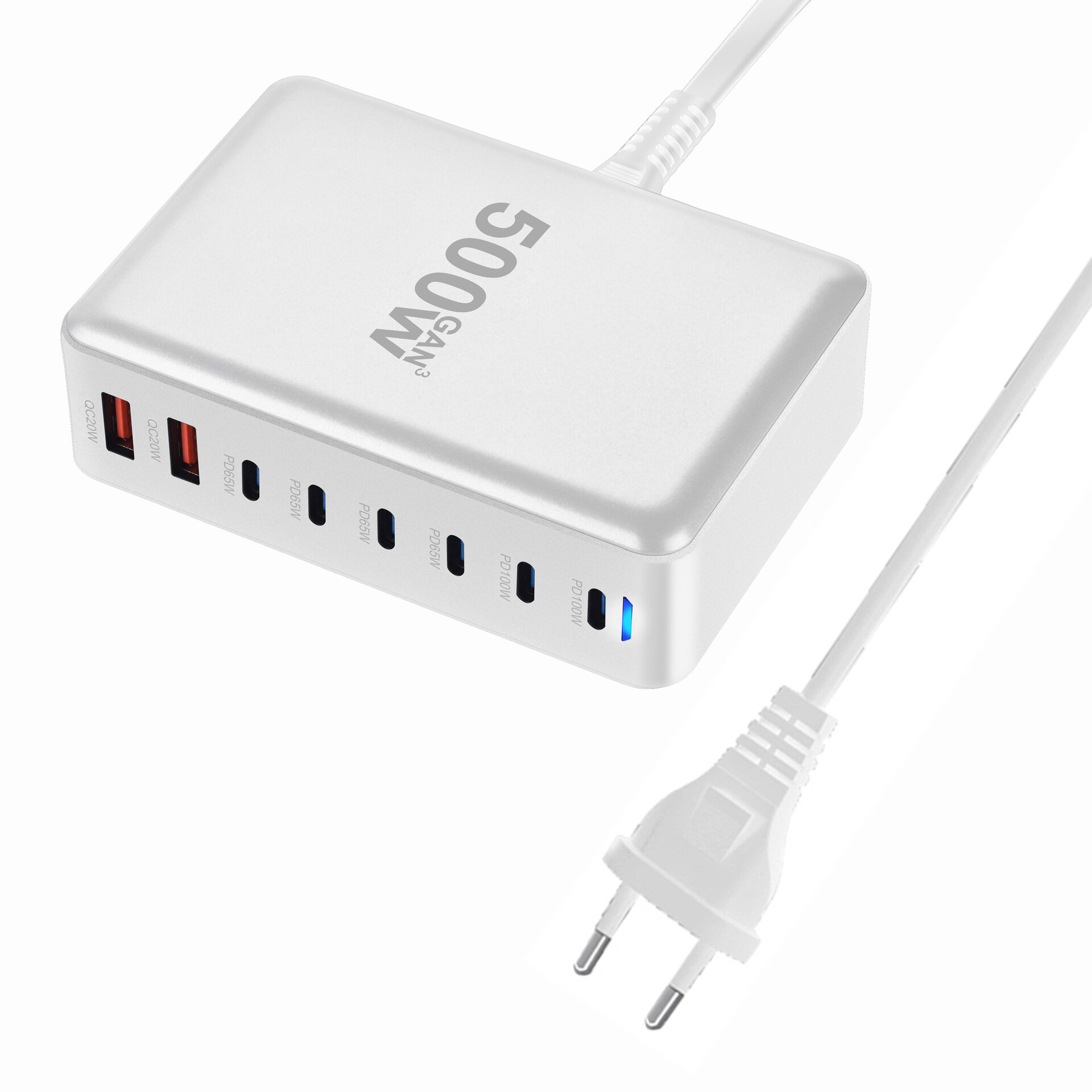 Настольное зарядное устройство GaN с 4×USB-C и 4×USB-A портами, с поддержкой Power Delivery для телефонов и ноутбуков