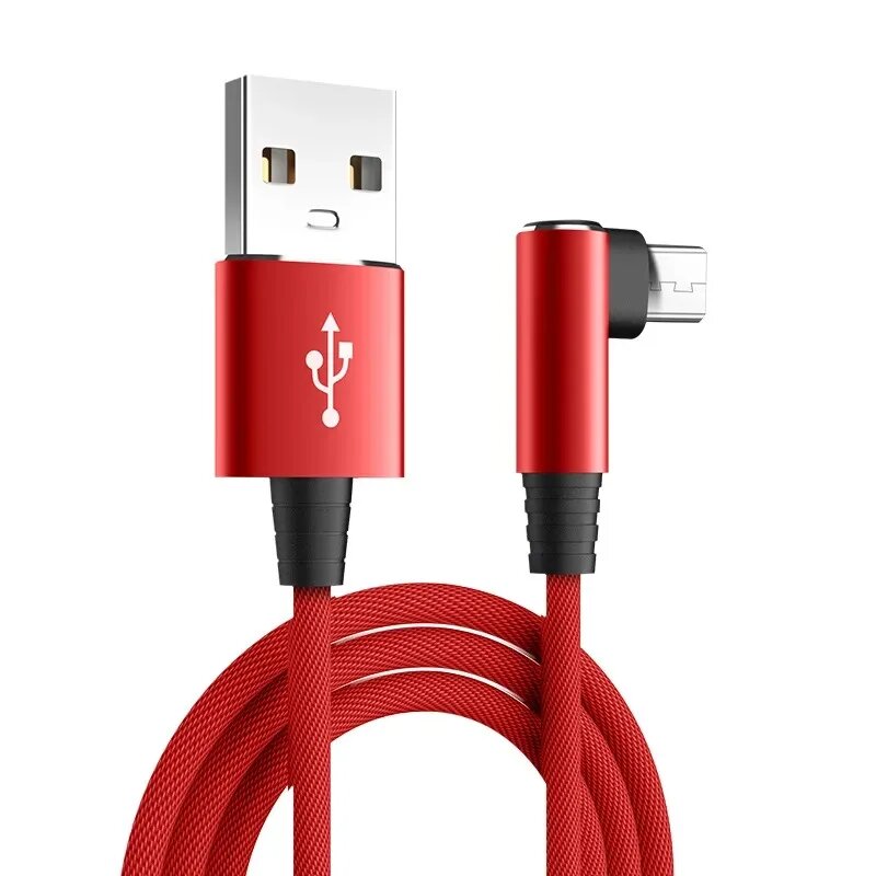 Красный кабель USB Micro 3A 1м с угловым разъемом 90°