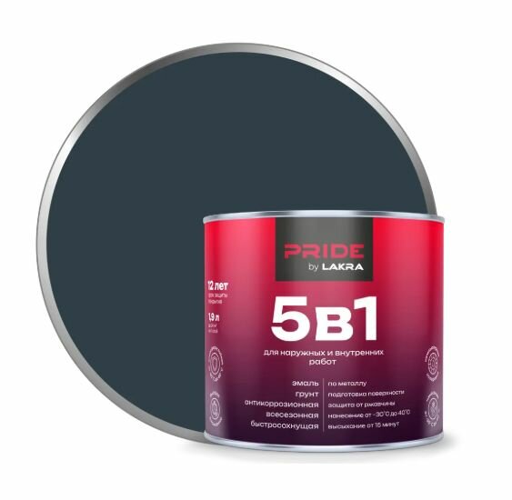 Грунт-эмаль по ржавчине 5 в 1 Лакра цвет графит 1.9 л