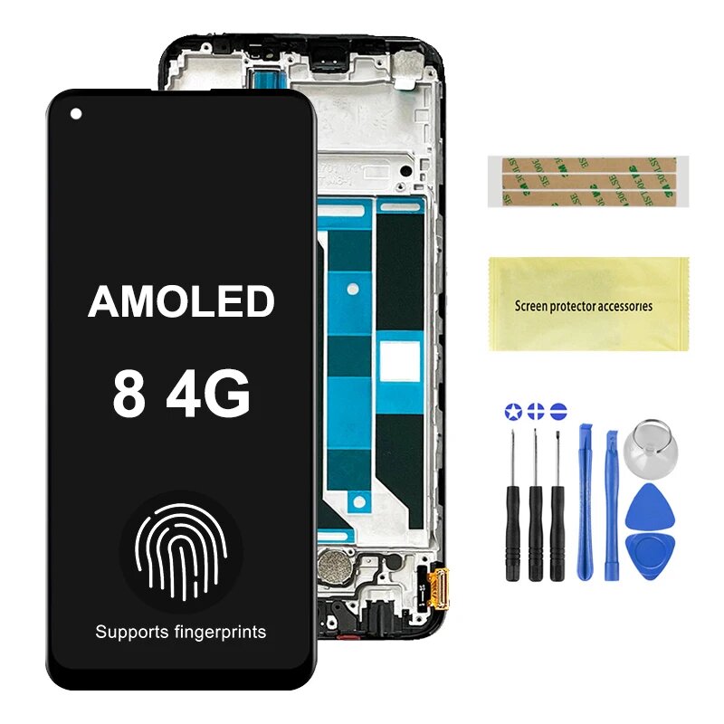 Для AMOLED для OPPO Realme 8 4G RMX 3085 Realme 8 Pro RMX3081 ЖК-дисплей, сменный преобразователь сенсорного экрана в сборе 8 AMOLED With Frame