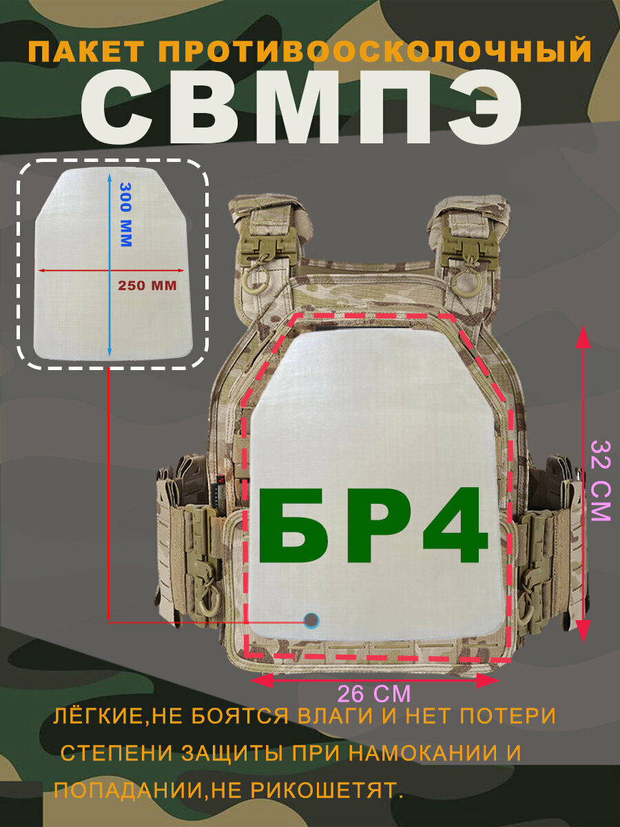 Пластины для Бронежилета, Сверхвысокомолекулярный полиэтилен, свмпэ плита NIJ III (БР 4) толщина 15 мм 1,0 кгиной