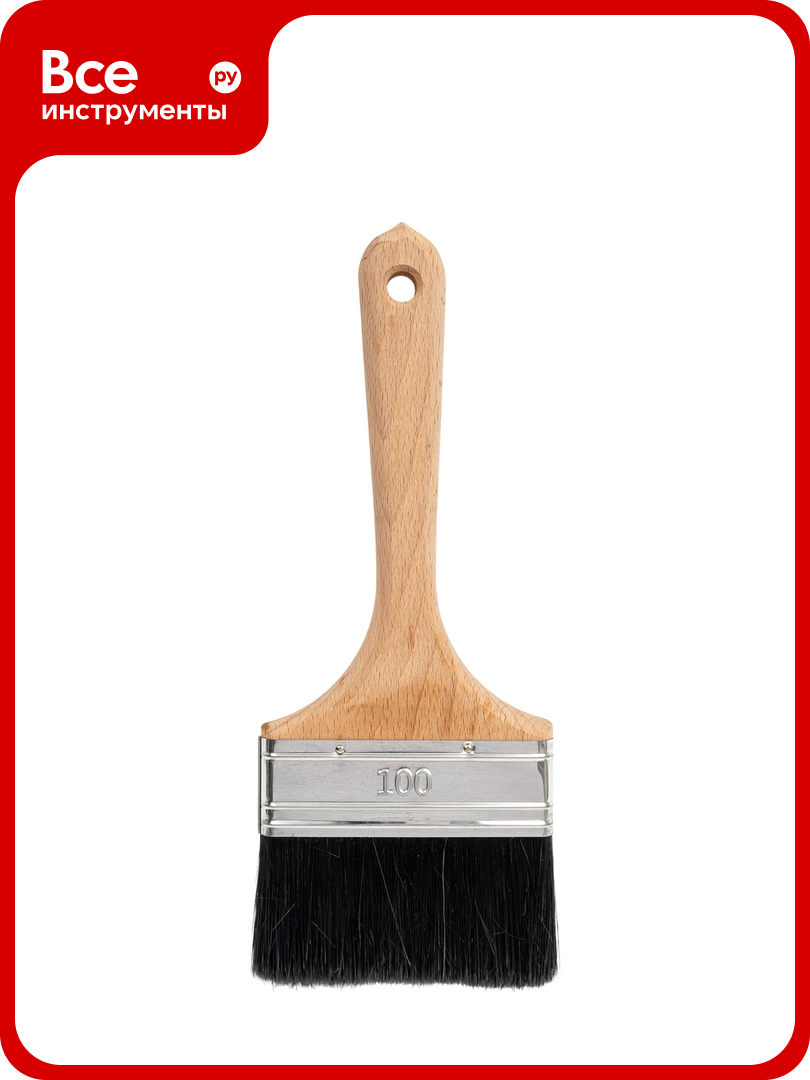Кисть PROSTOCOLOR масло, утолщенная, черная, натуральная щетина, деревянная рукоятка, 100x14 мм 903005