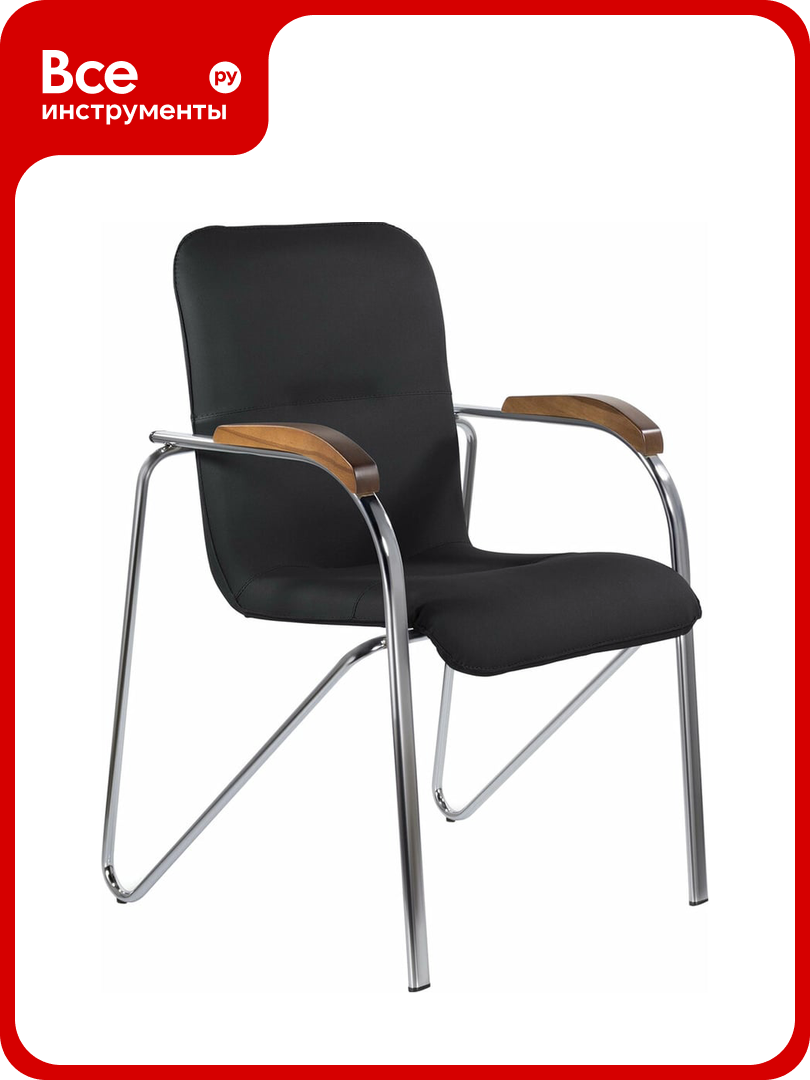 Кресло BRABIX Samba Cf-103, хром каркас, накладки орех, кожзам черный 532756