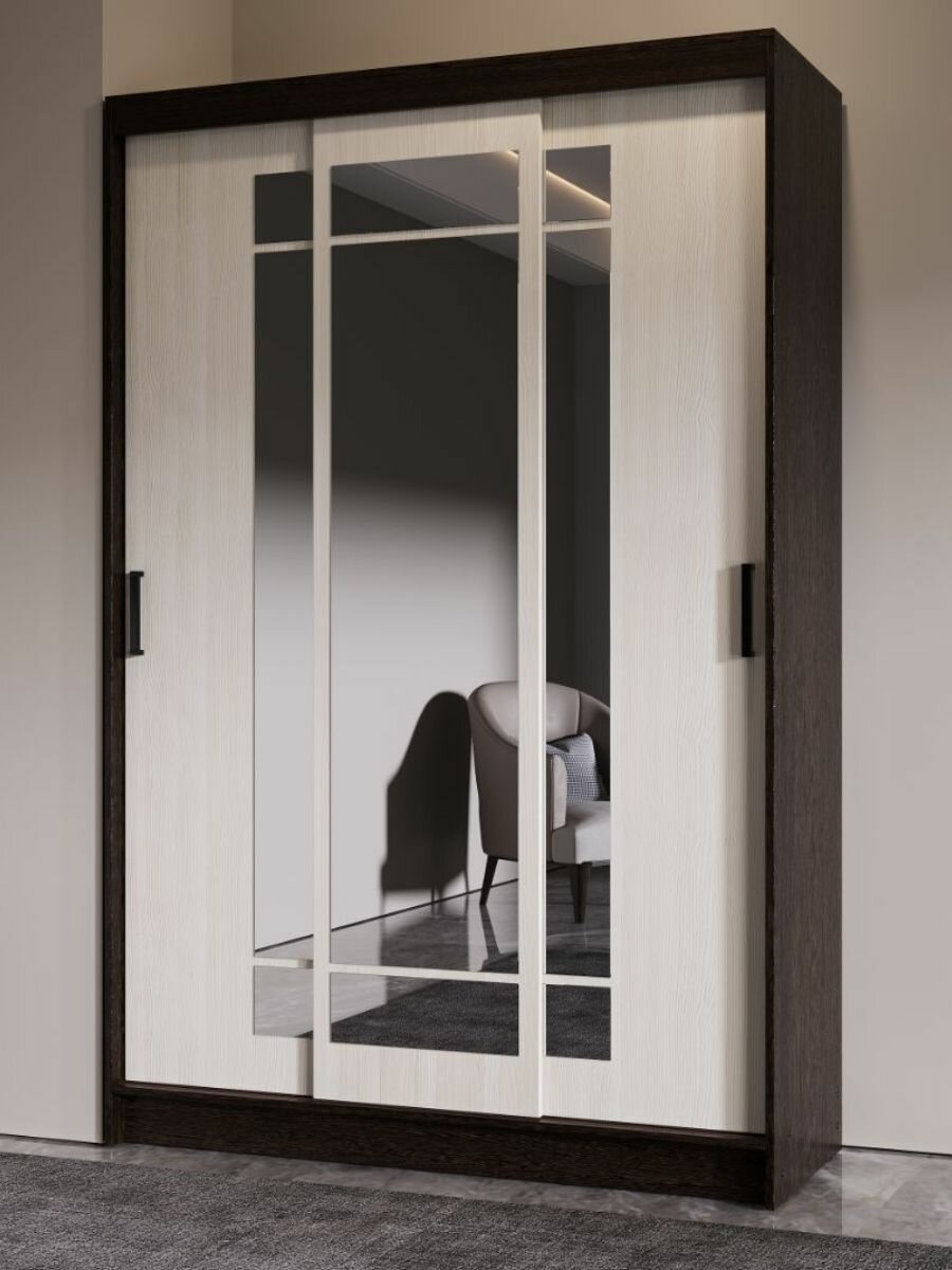 Шкаф-купе Бруно 4 венге/сосна лоредо ЛДСП с зеркалом 1310х2000х502 мм для дома и дачи