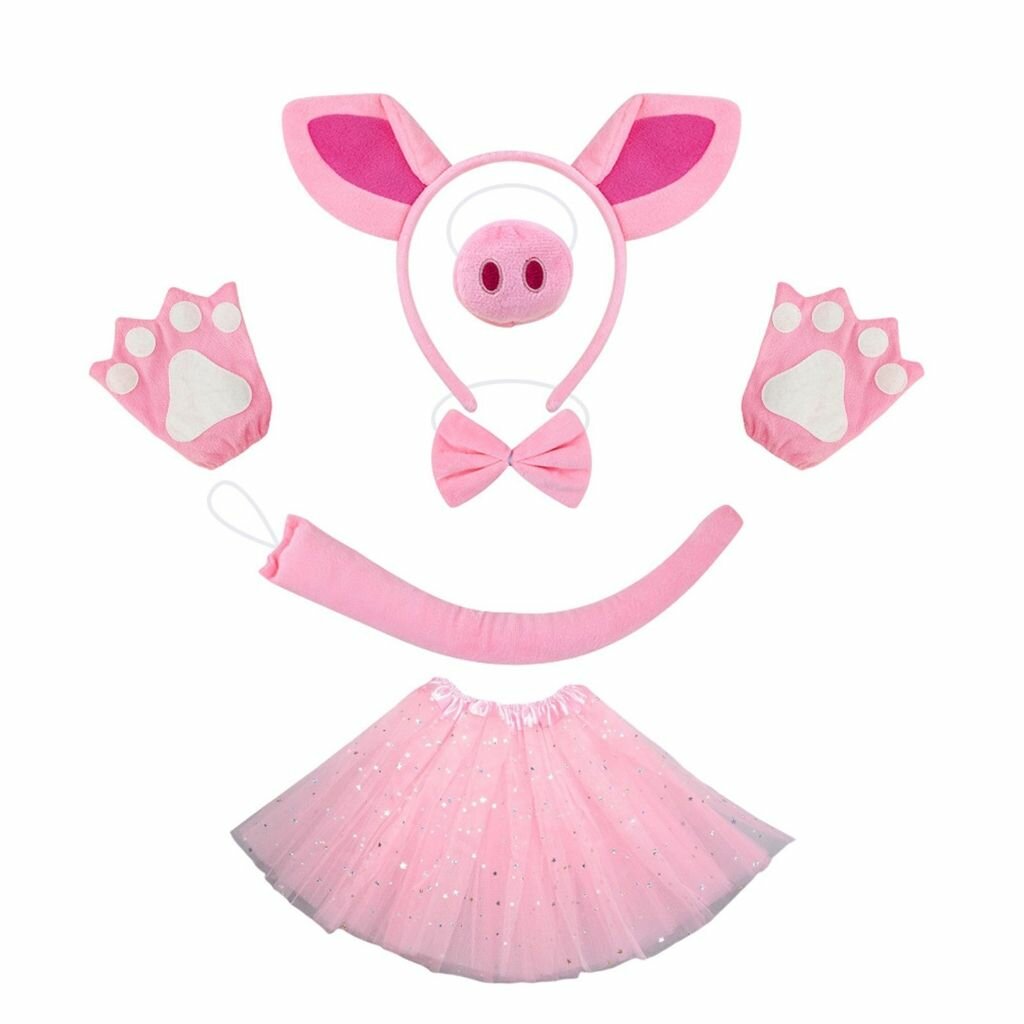 Реквизит персонажа-поросенка-комплект из 4 предметов с перчатками, марлевой юбкой в виде звезды