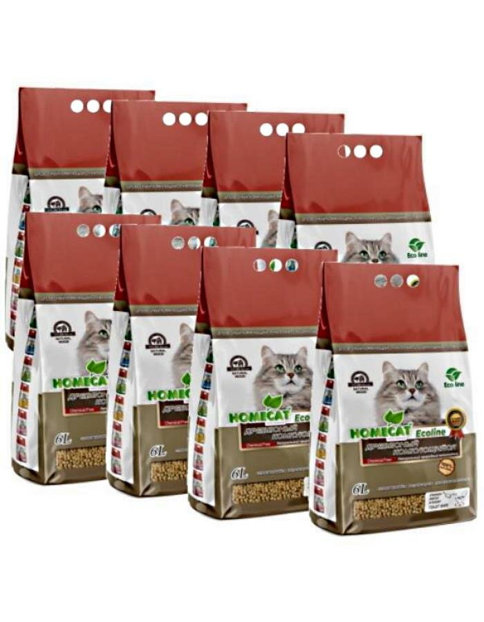 HOMECAT Ecoline древесный комкующийся наполнитель для кошачьих туалетов 8х6л