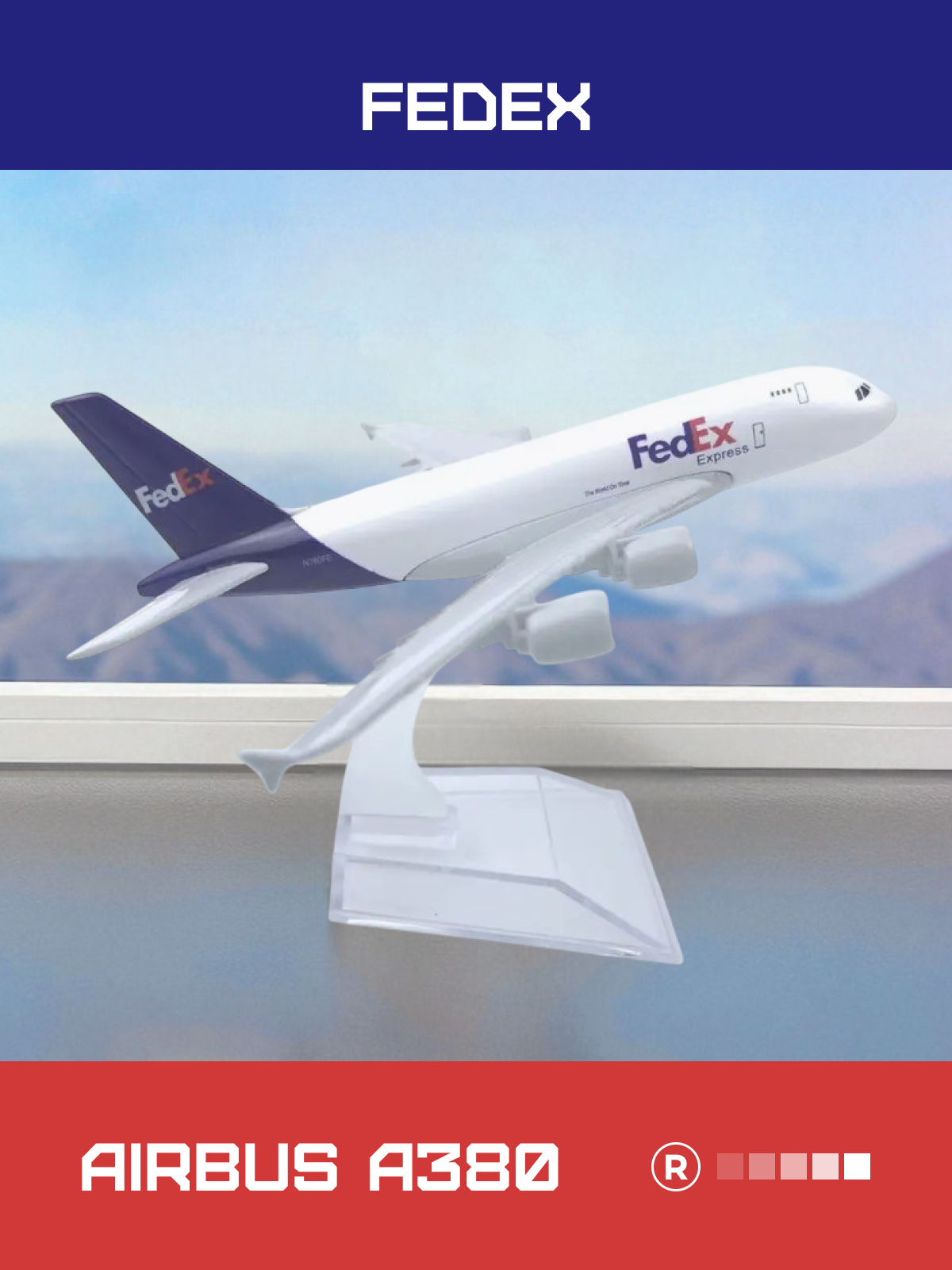 Коллекционная металлическая модель самолета Airbus A380 FEDEX