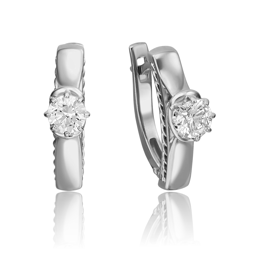 Серьги, белое золото, 585 проба, фианит