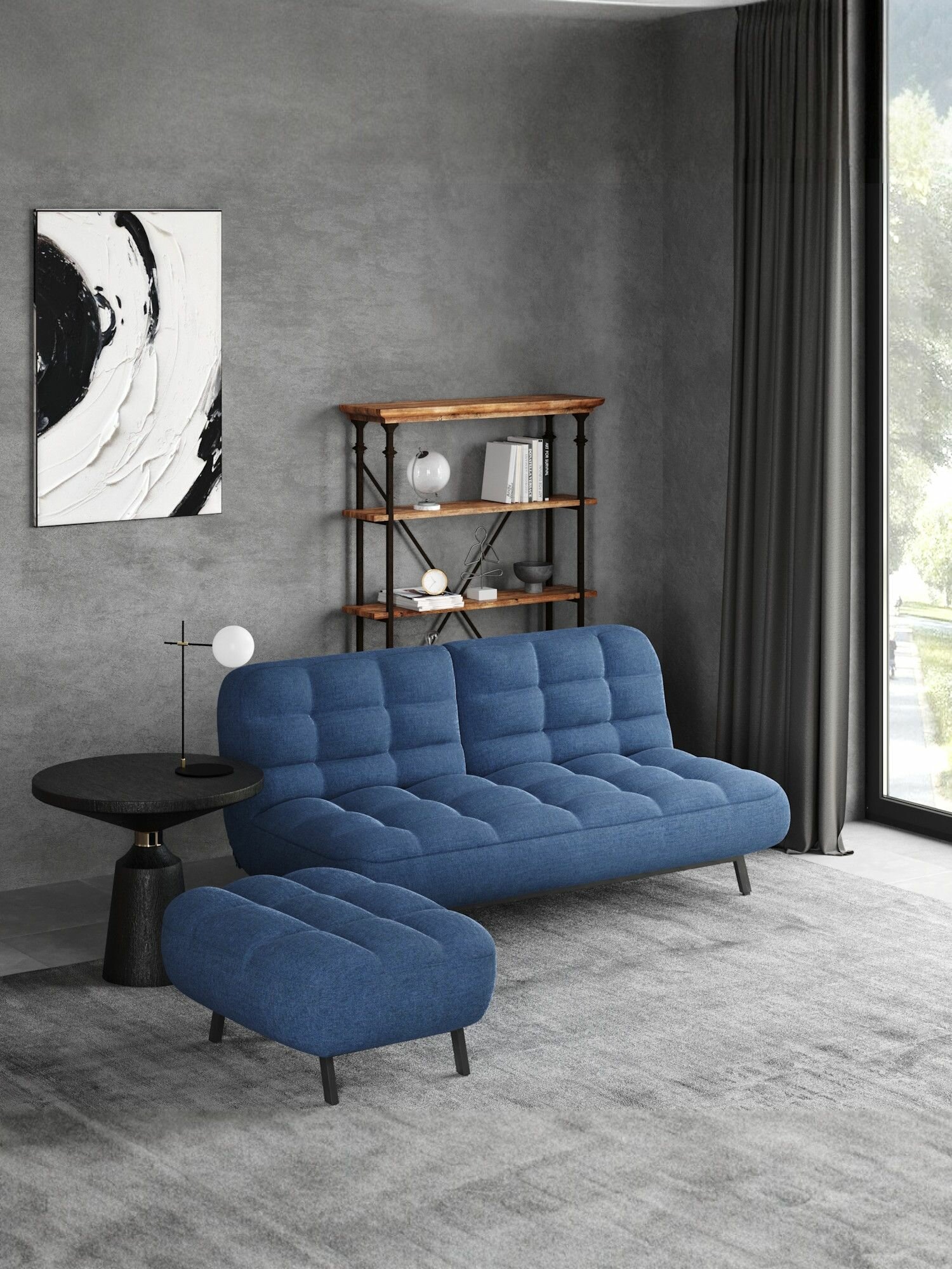 Диван раскладной Manons Maison Bricks, механизм Книжка (Клик-кляк), Трикотаж Синий, 1950х1000х940