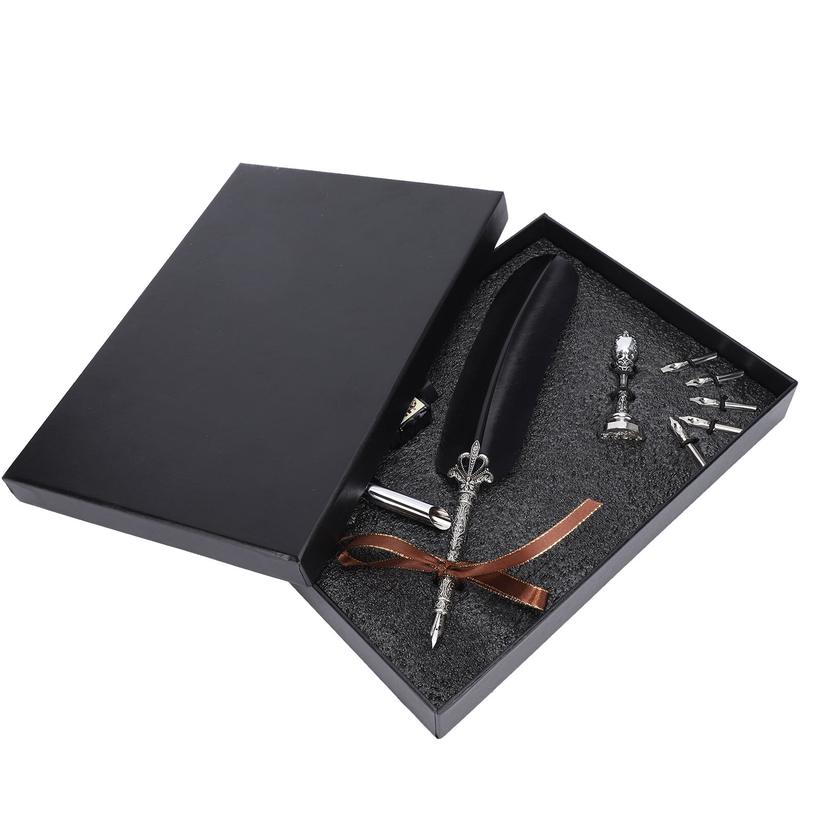 Набор перьевого пера Quill для письма с пером и штемпелем, античный набор каллиграфии винтажного подарка, черный