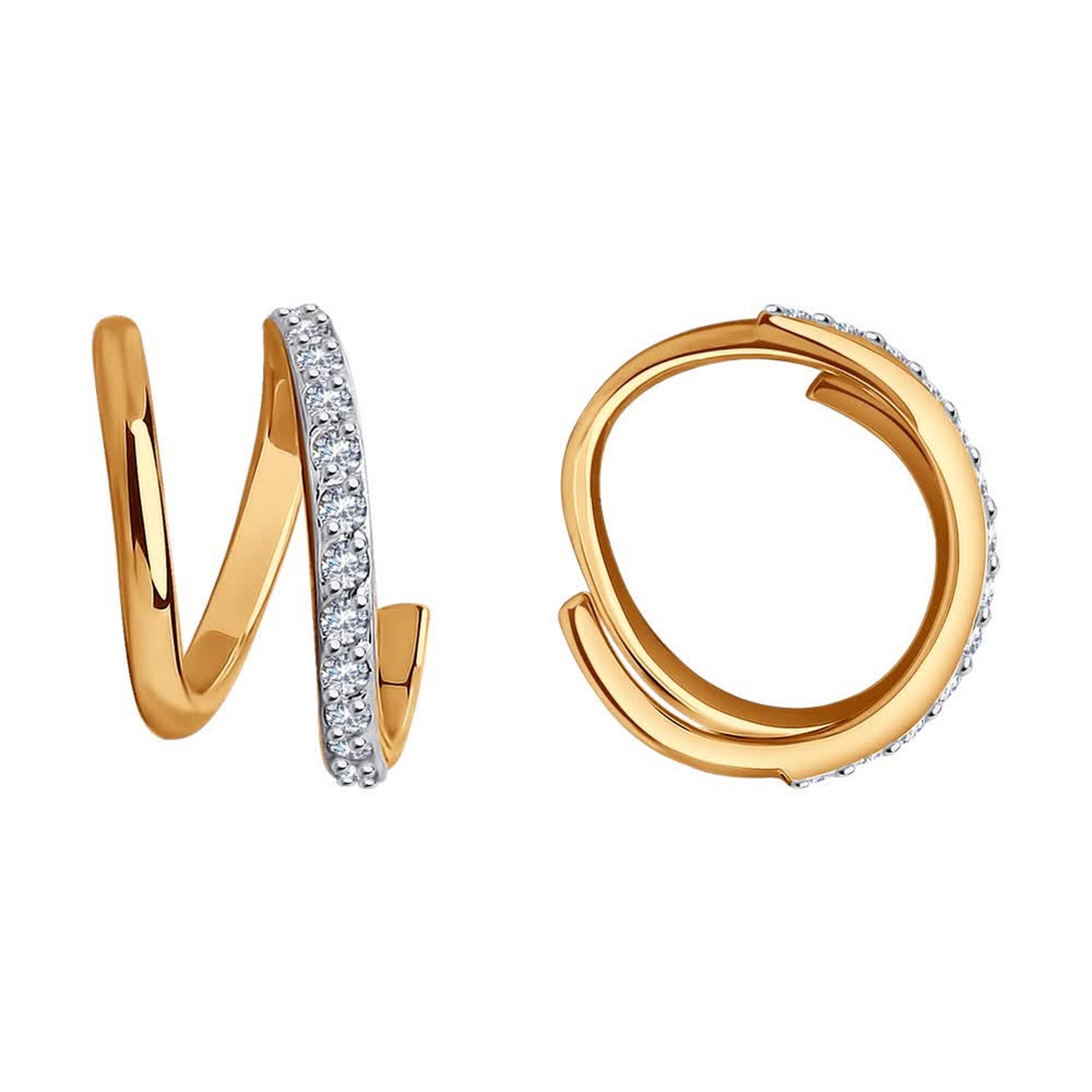 Серьги, красное золото, 585 проба, фианит