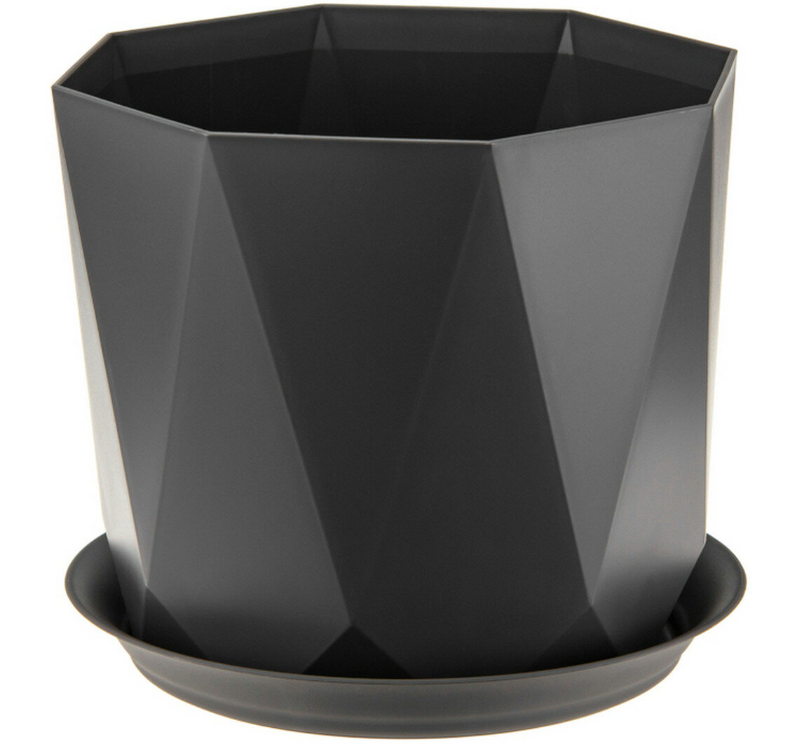 Кашпо Idea призма D220 4,7 л с поддоном черное для комнатных растений и рассады
